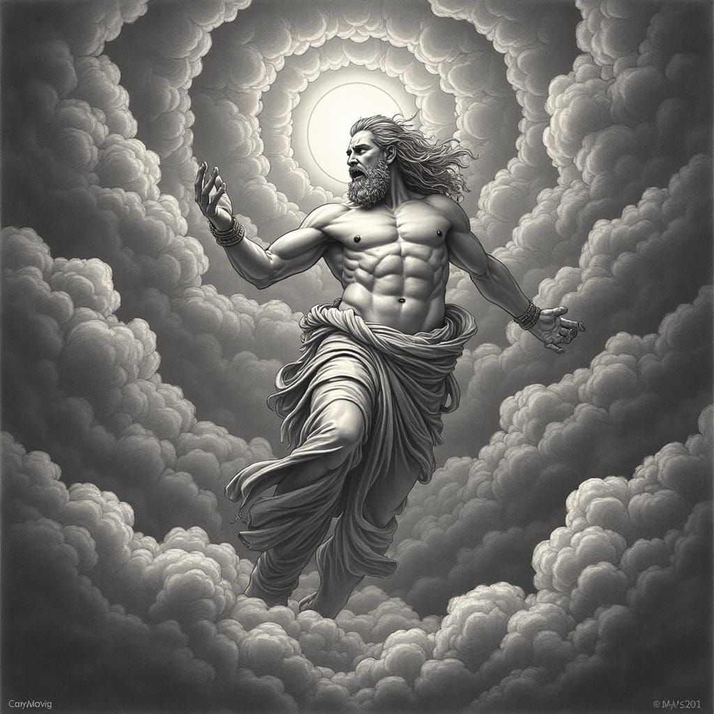 Zeus Emerges: Mythological God in Thread Line Art - AI Art