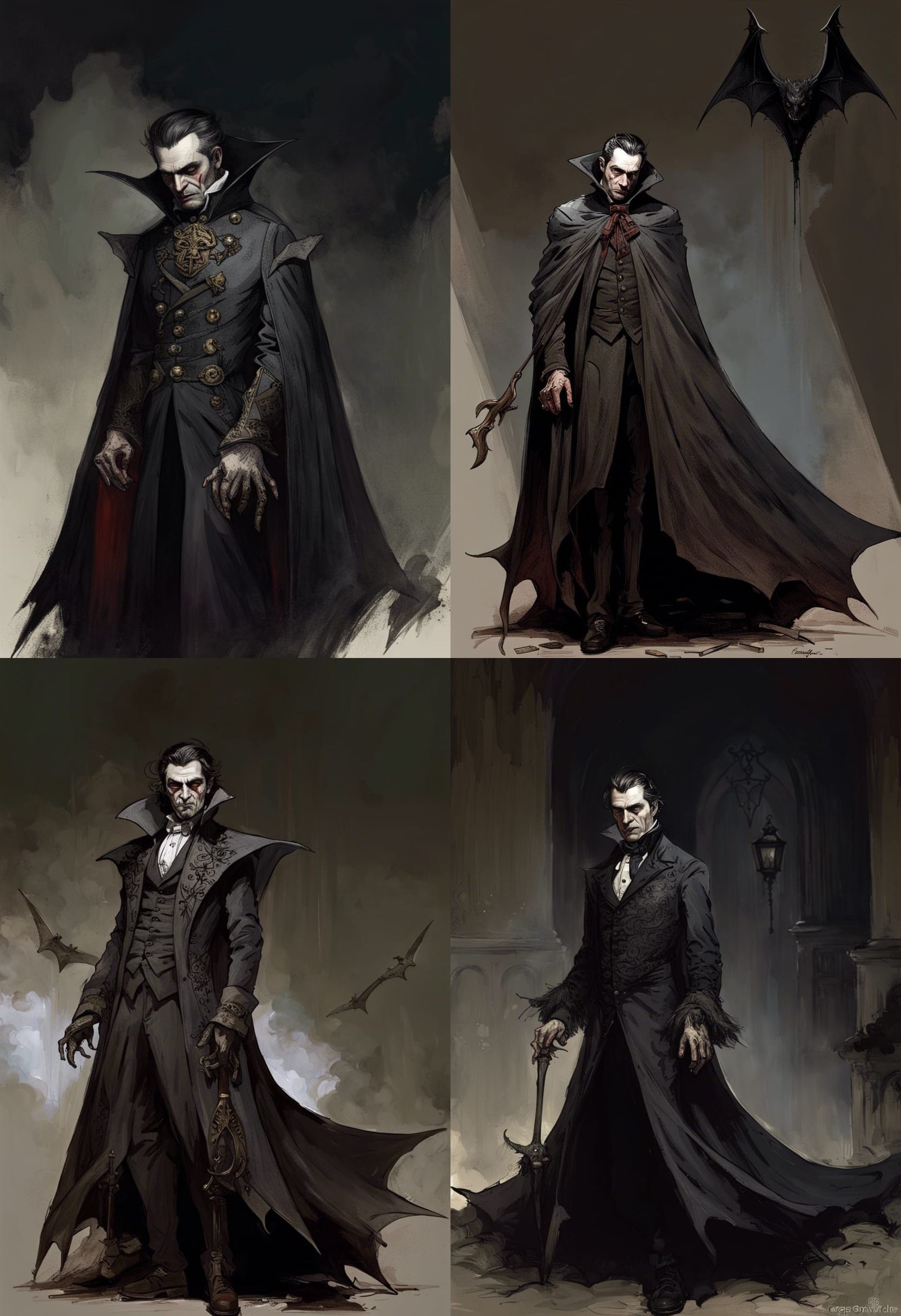 victorian handsome man vampire, blind, sad, pointy fangs, dark ...