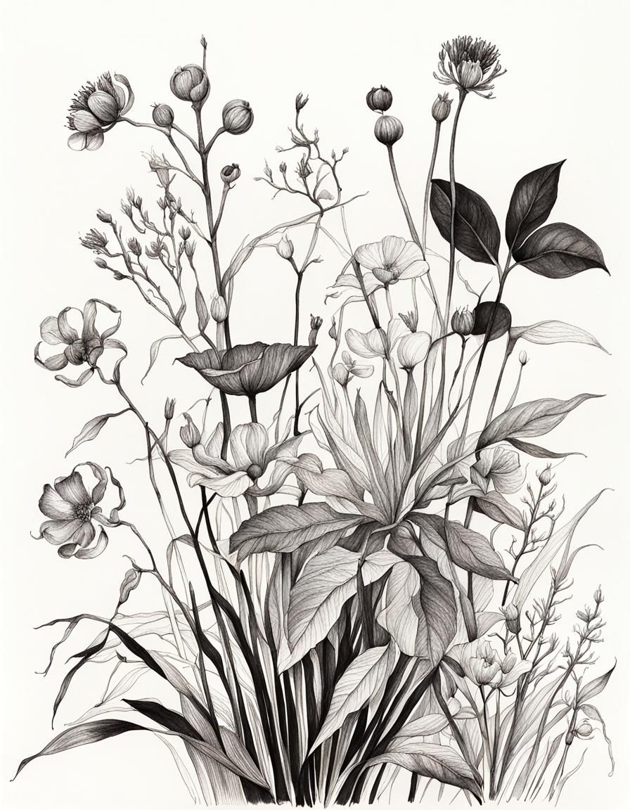 Botanical Ink Drawings - AI Generated Artwork - NightCafe Creator
