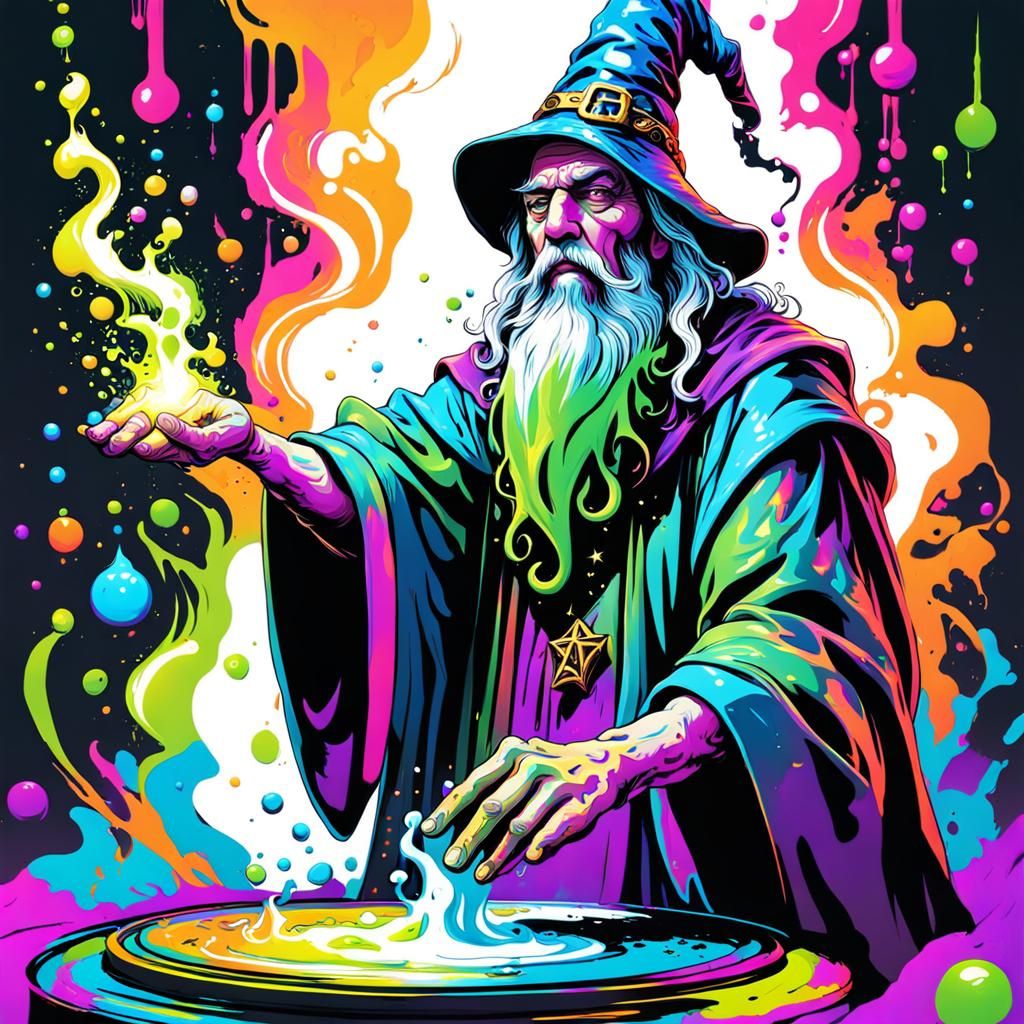 wizard casting psychedelic spells acid - AI Generated Artwork ...