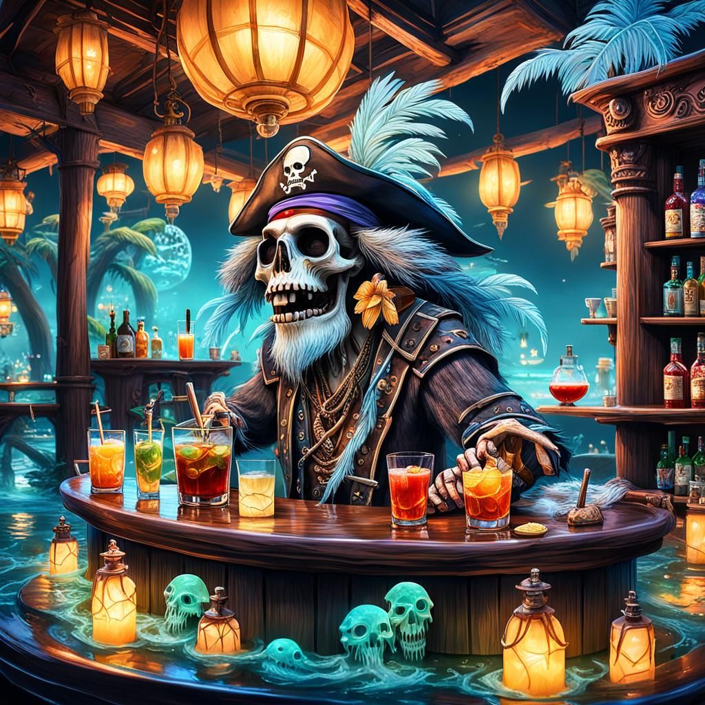 Skeleton Pirate Bartender - AI Generated Artwork - NightCafe Creator