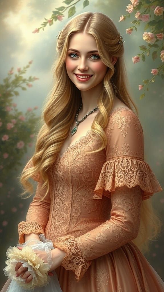 19th century Countess - Ethereal Countess in Rose Gold Gown