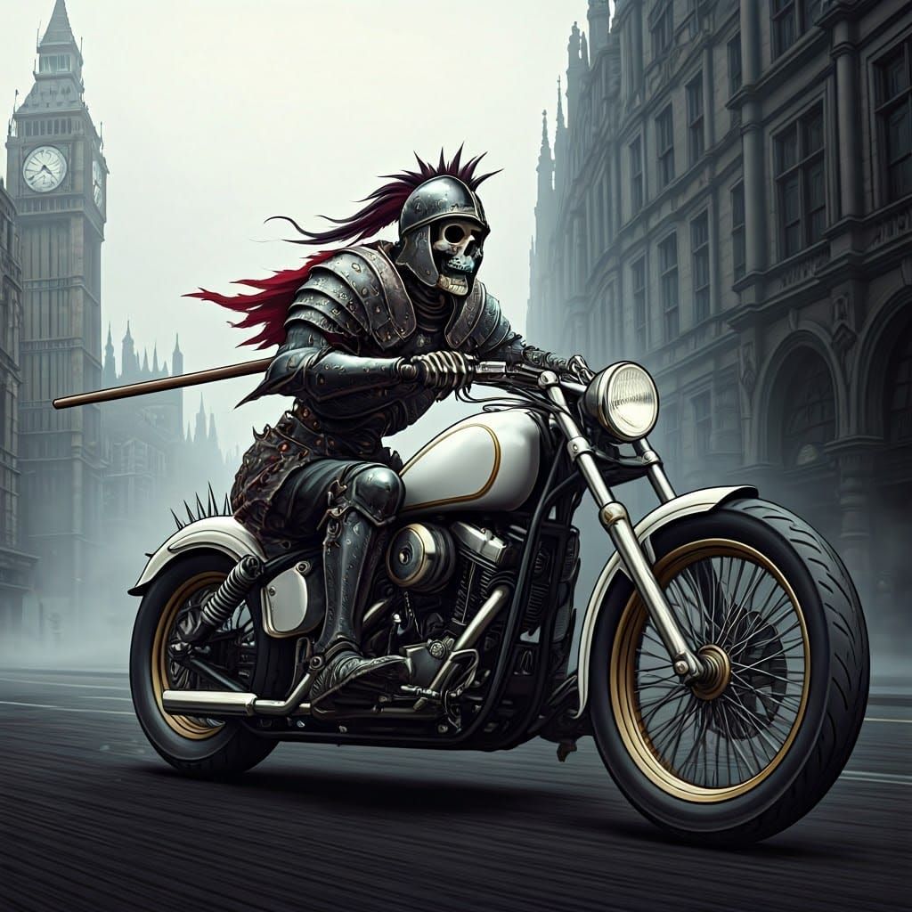Gothic Skeleton Warrior on Chopper Motorcycle - AI Art