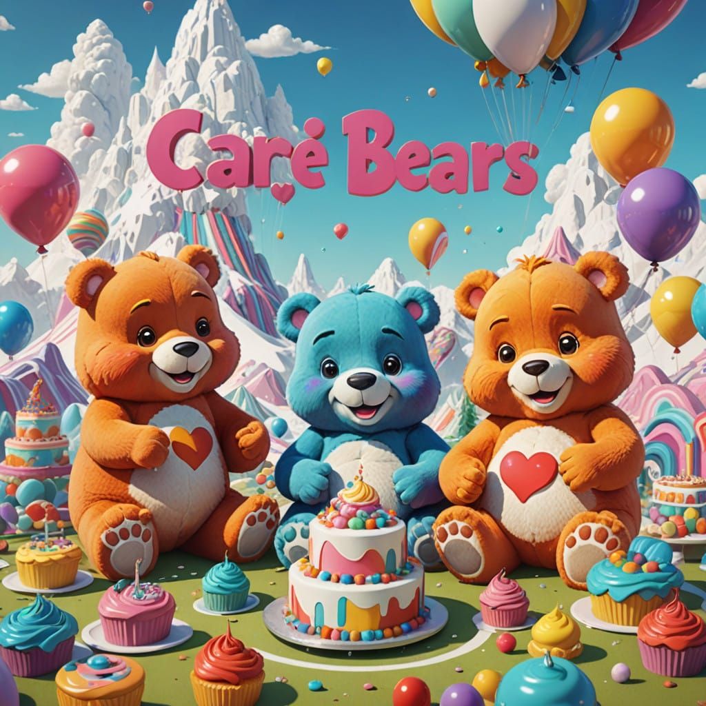 Vibrant Care Bears in Whimsical Candyland Scene, H... - AI Art