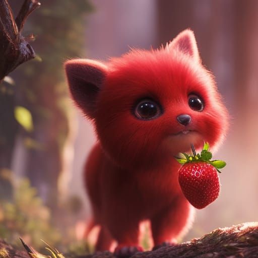 overly cute strawberry Animalia spirit, hyper cute, hyper-detailed fur ...