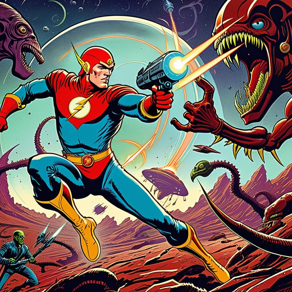 Flash Gordon Vs Alien - AI Generated Artwork - NightCafe Creator