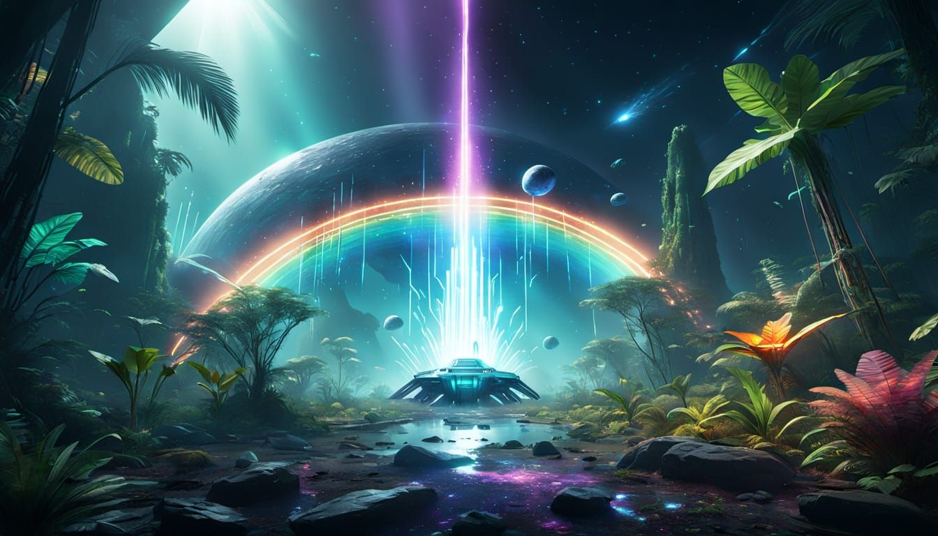 Extraterrestrial Jungle Planet: Sci-Fi Crystal Rai... - AI Art