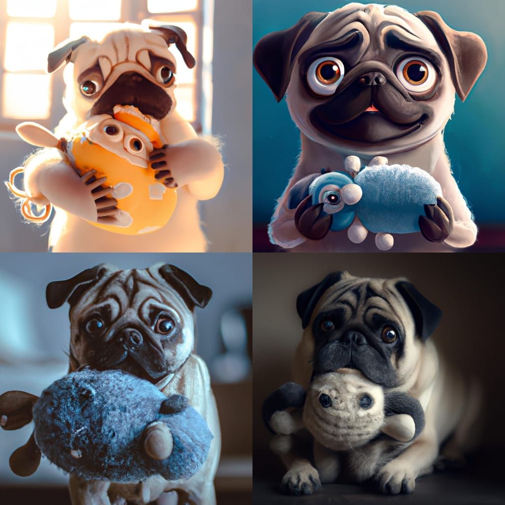 a very cute pug holding a toy - AI Generated Artwork - NightCafe Creator