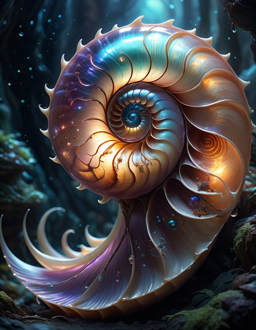 Nautilus - Glowing Iridescent Nautilus Shell in Cosmic Space