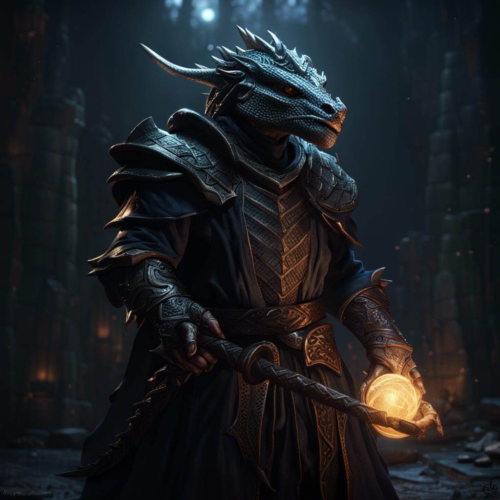 A dragonborn wizard with black scales - AI Generated Artwork ...