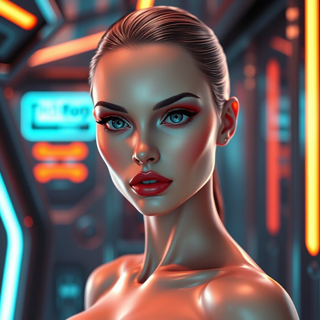 Barbie - Confident Cyberpunk Goddess in Futuristic Setting