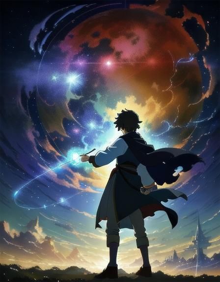 A male wizard casting a spell in combat Studio Ghibli, Anime Key Visual ...