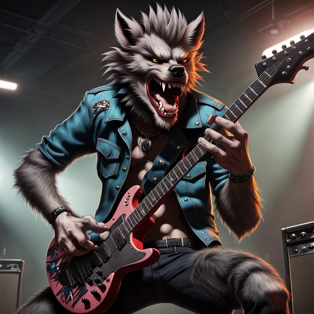 A HDLR, punk rock werewolf playing electric guitar - AI Generated ...