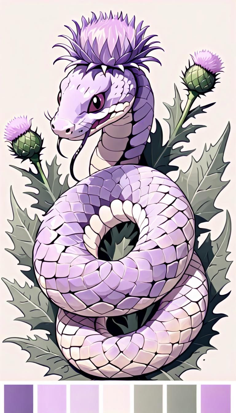 Thistle_Color Palette, pale soft purple Cute snake - AI Generated ...