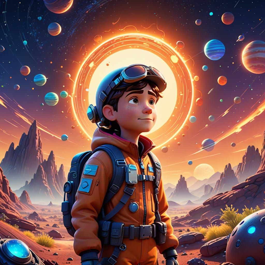 Cute Space Explorer Discovers Vibrant New Planet - AI Art