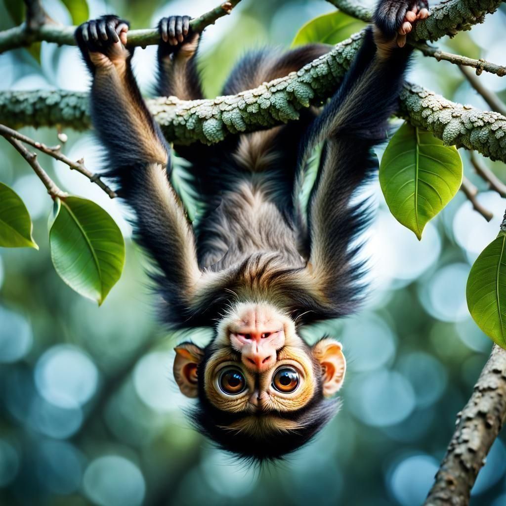 Upside down hanging monkey - AI Generated Artwork - NightCafe Creator