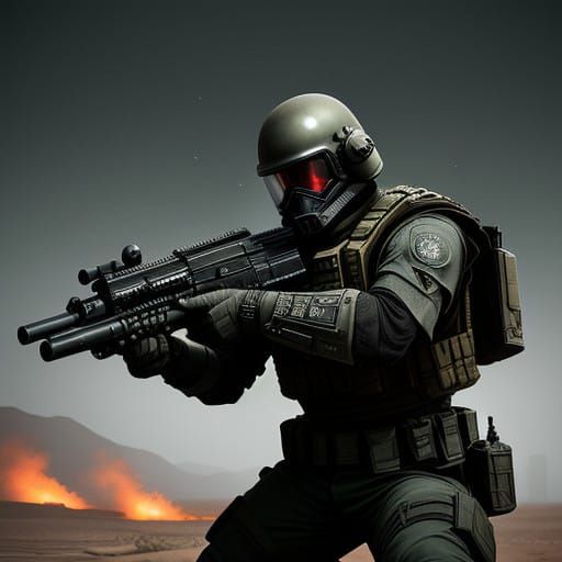 Tactical Operative Unleashes Fury with Quad M134 M... - AI Art