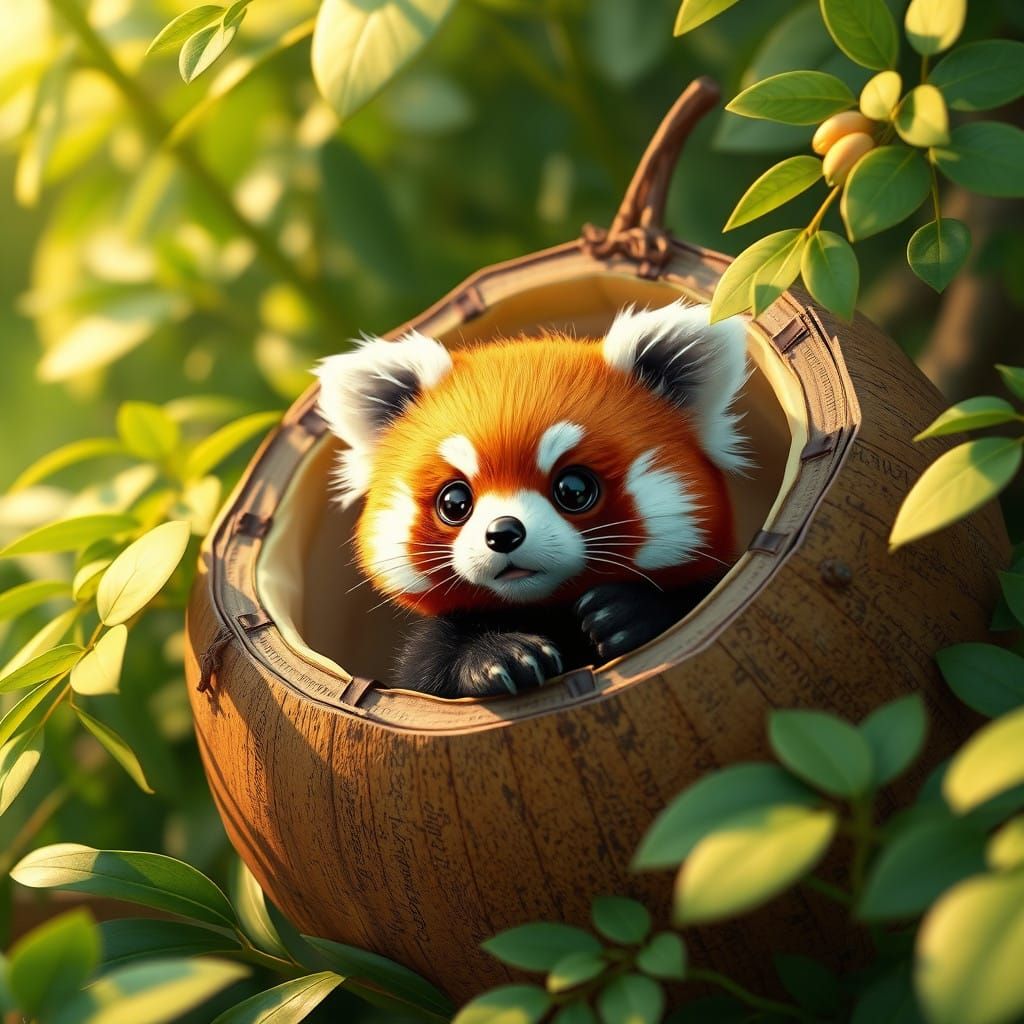 Whimsical 3D Anime Baby Red Panda in Tropical Oasi... - AI Art