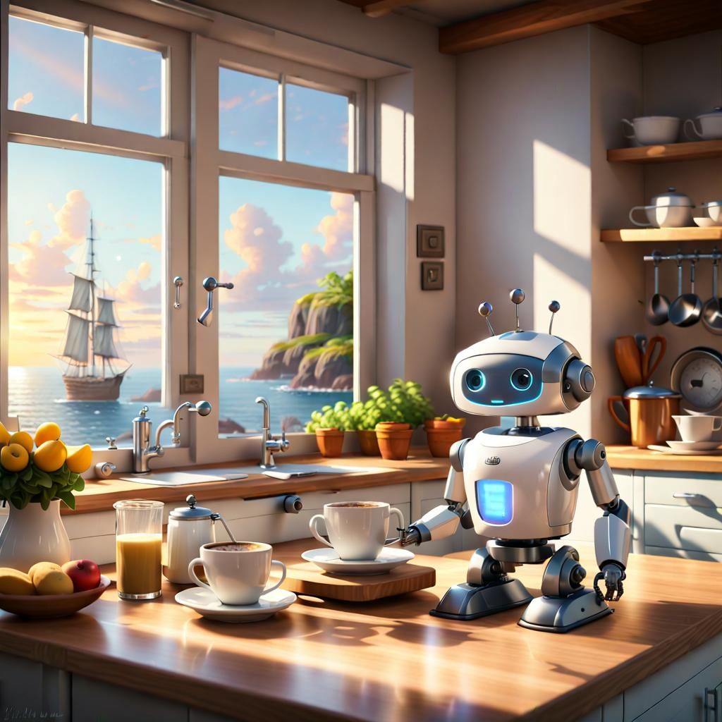 Small table robot making breakfast - AI Generated Artwork - NightCafe ...
