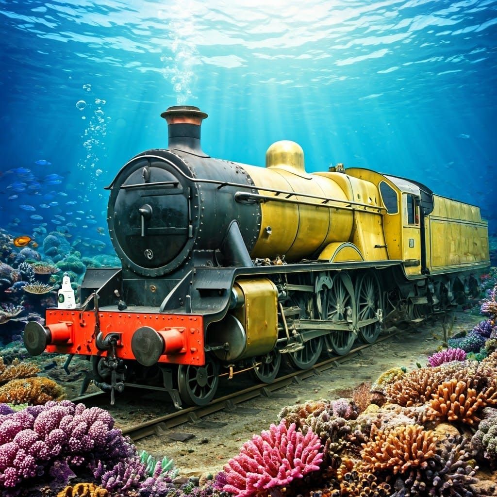 Majestic British Steam Engine Surrounded by Coral ... - AI Art