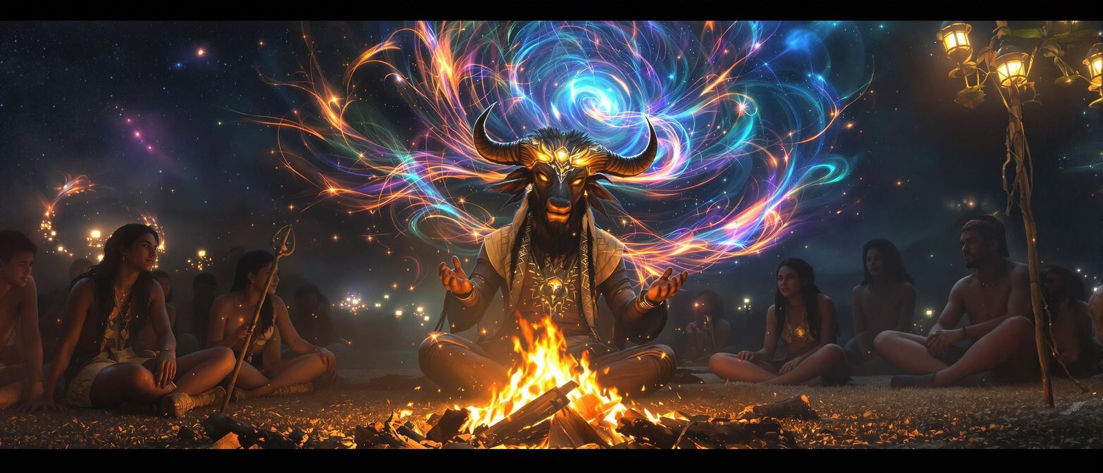 Shamanic Buffalo Spirit Casts Cosmic Spell Amidst ... - AI Art