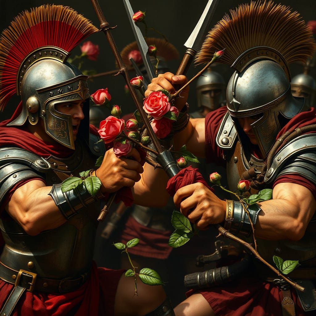 romans using rose stems to fight instead of swords