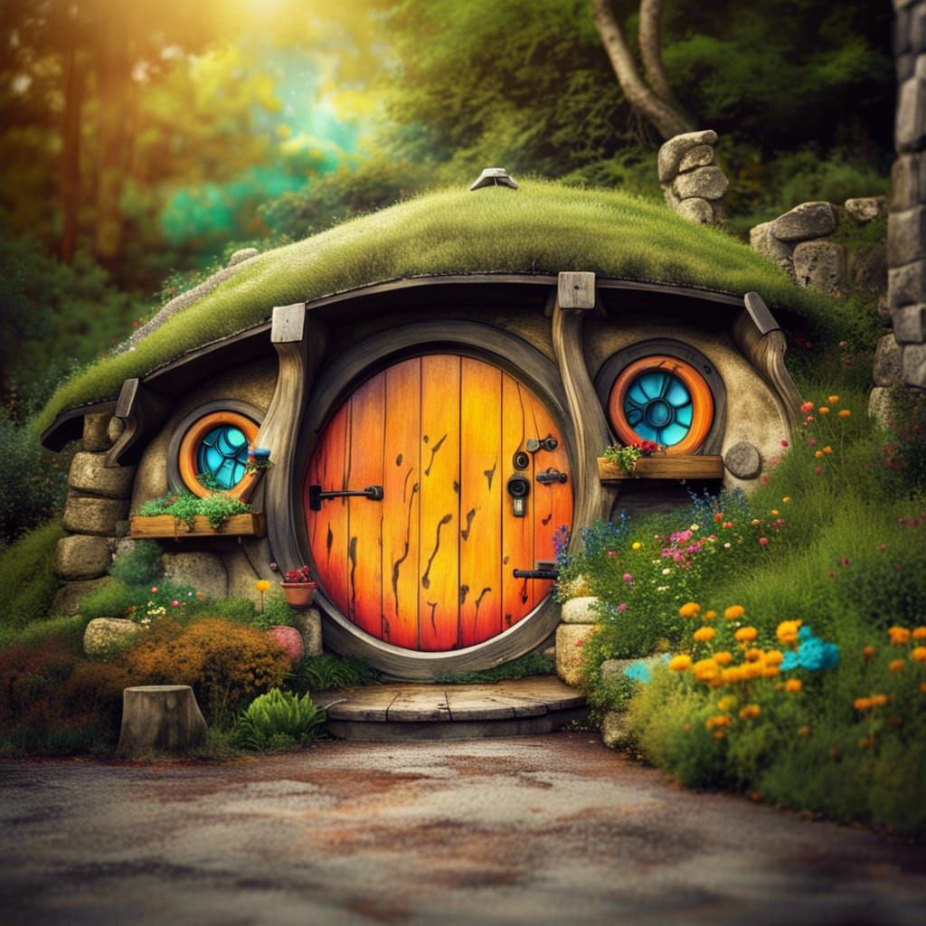 Charming Hobbit House in Ireland as Graffiti Art - AI Art