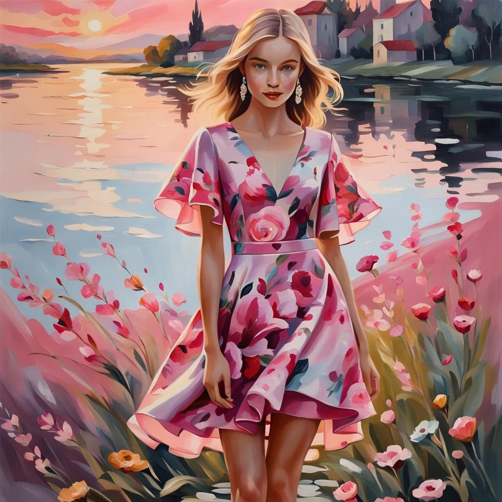 Shades Of Pink Mini Evening Dresses Cartoon. Redone. - AI Generated Artwork - NightCafe Creator