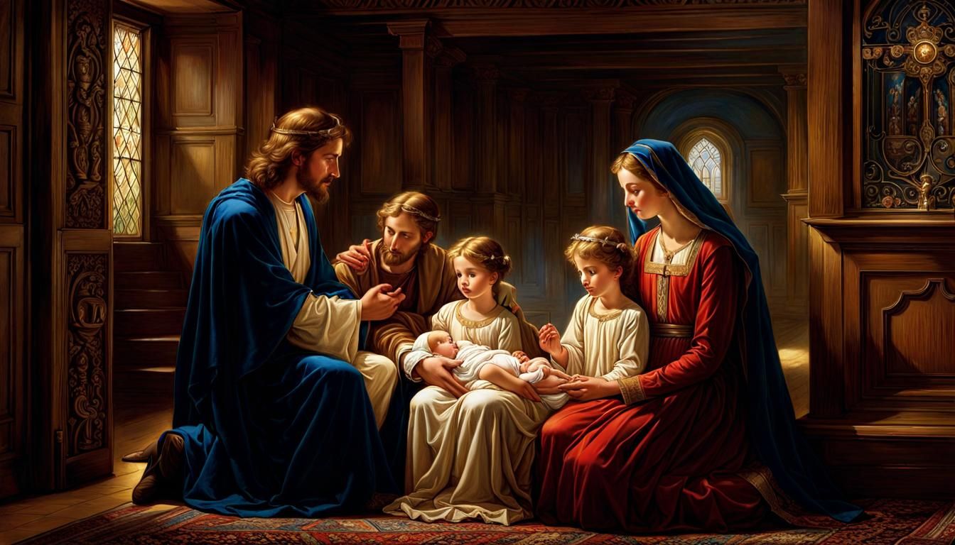 Young Jesus with his family, emphasizing his humanity and the love ...