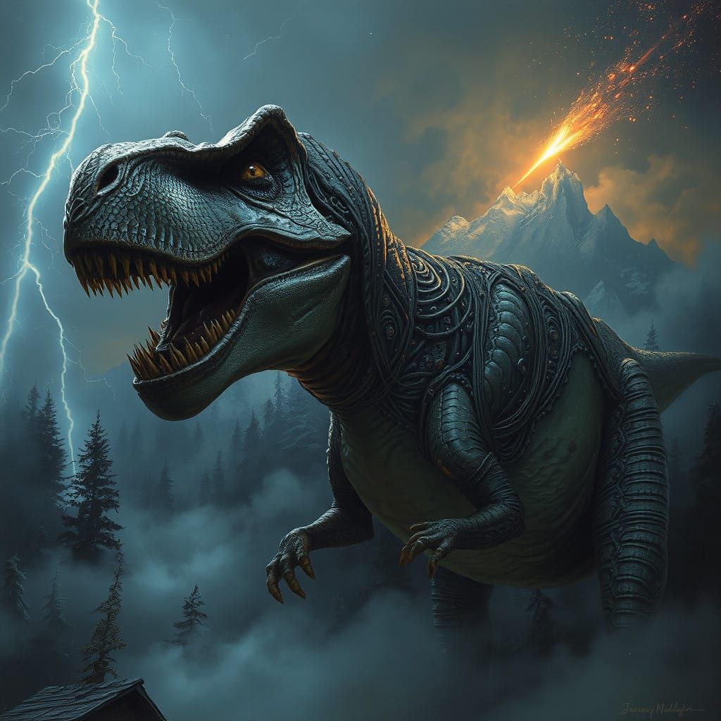 Dinosaur - Moonlit T-Rex Witnesses Cosmic Impact