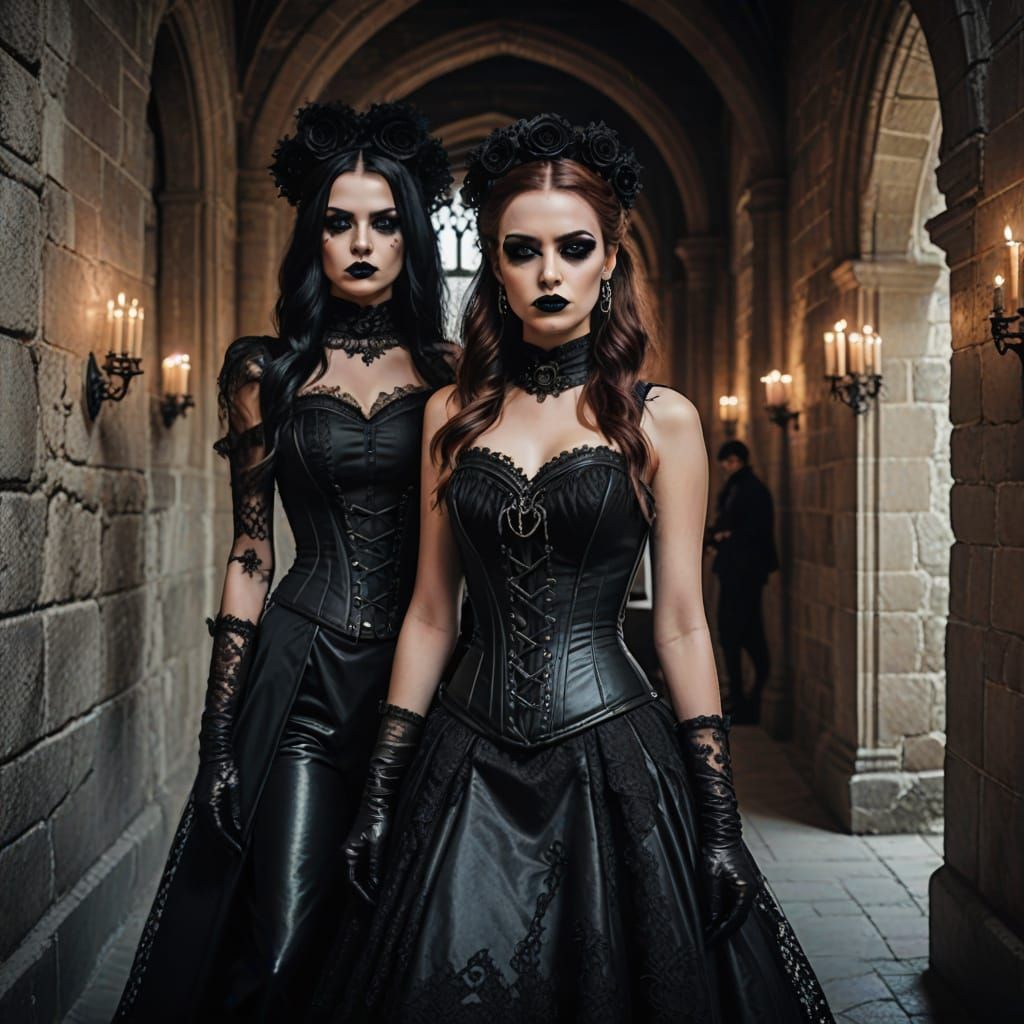 Two stunning young gothic women - Gothic Princesses in a Dar...