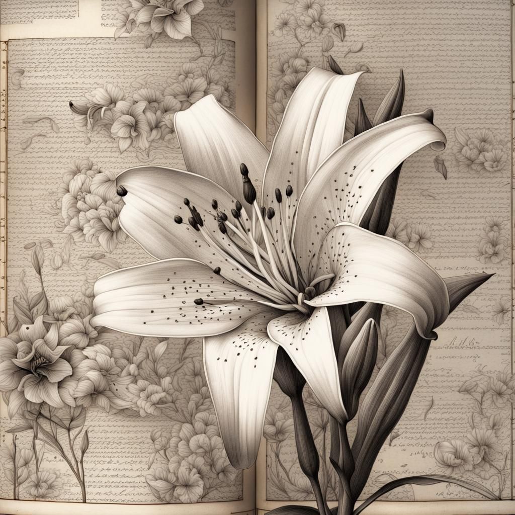 Text book pages on lilies - AI Generated Artwork - NightCafe Creator