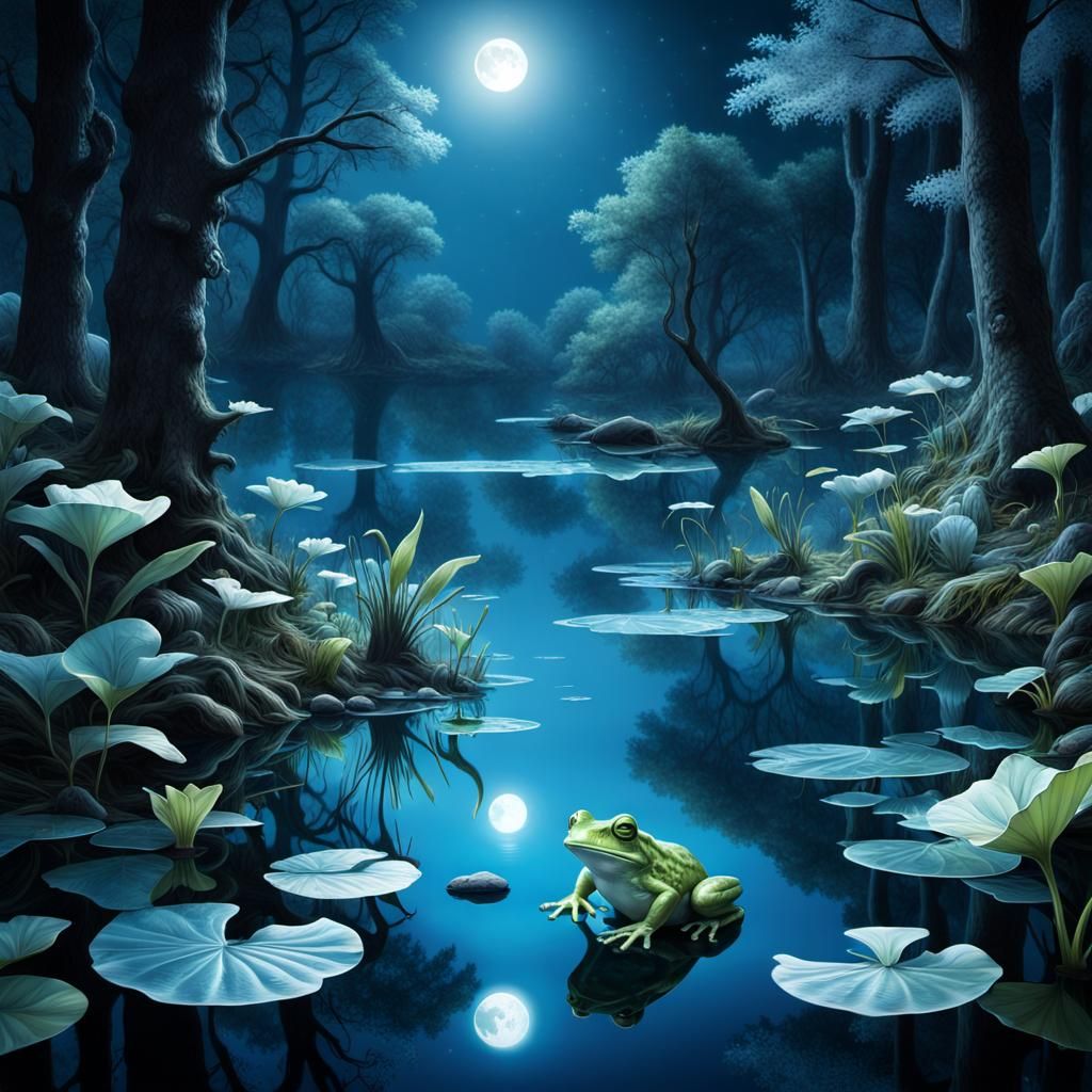 Frog bathing in moonlight - AI Generated Artwork - NightCafe Creator