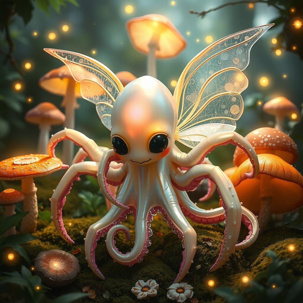 Whimsical Fae Creature in Dreamy Garden Scene - AI Art