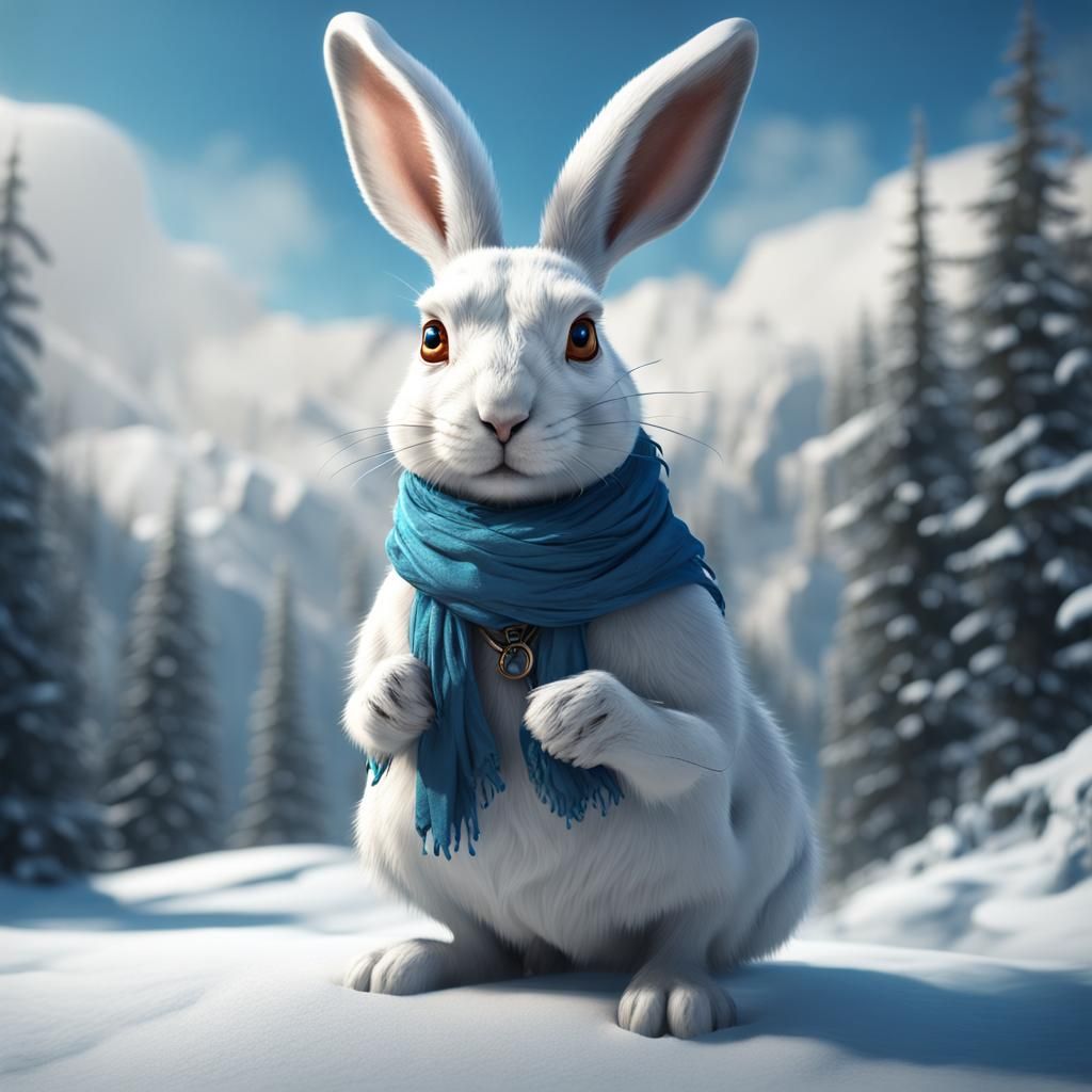 White rabbit with blue scarf around neck. - AI Generated Artwork ...