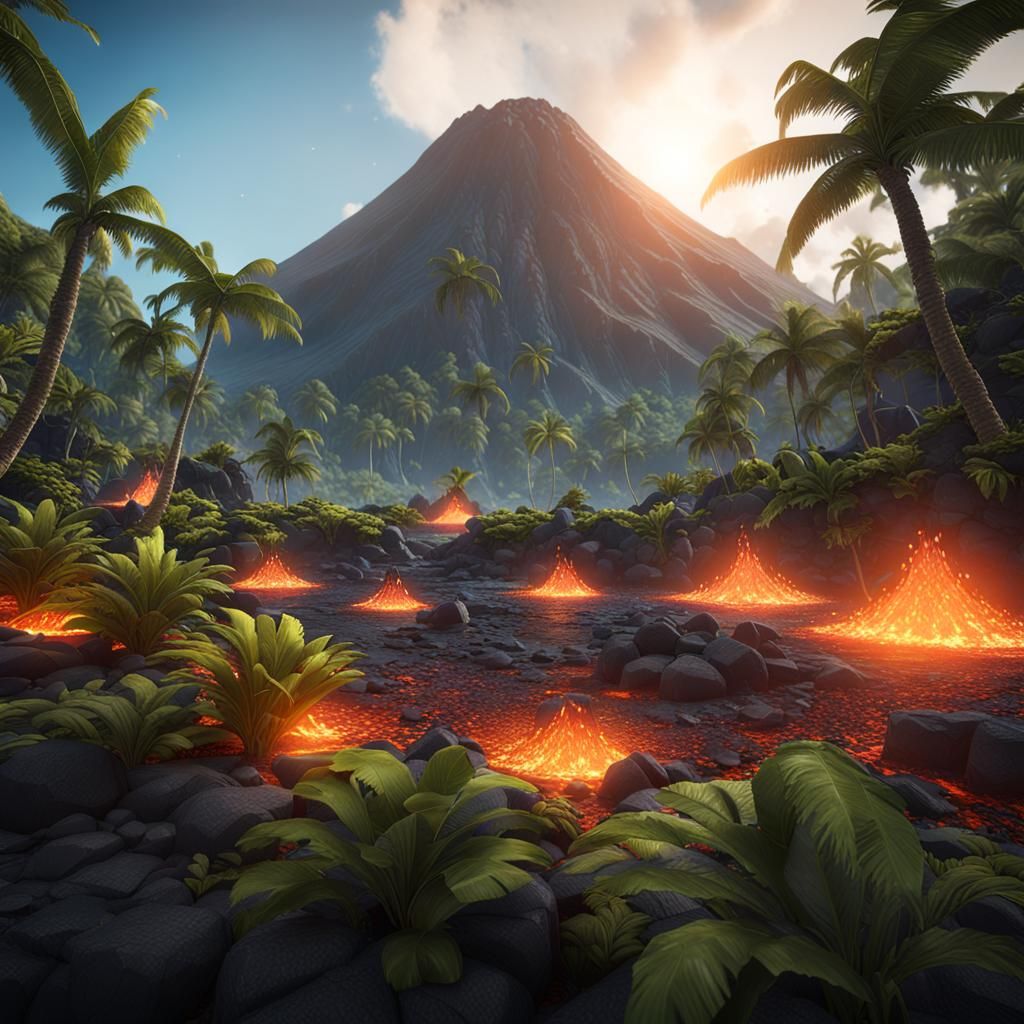 a tropical island volcano 3D Game Cinematic Feel, Epic 3D Videogame ...