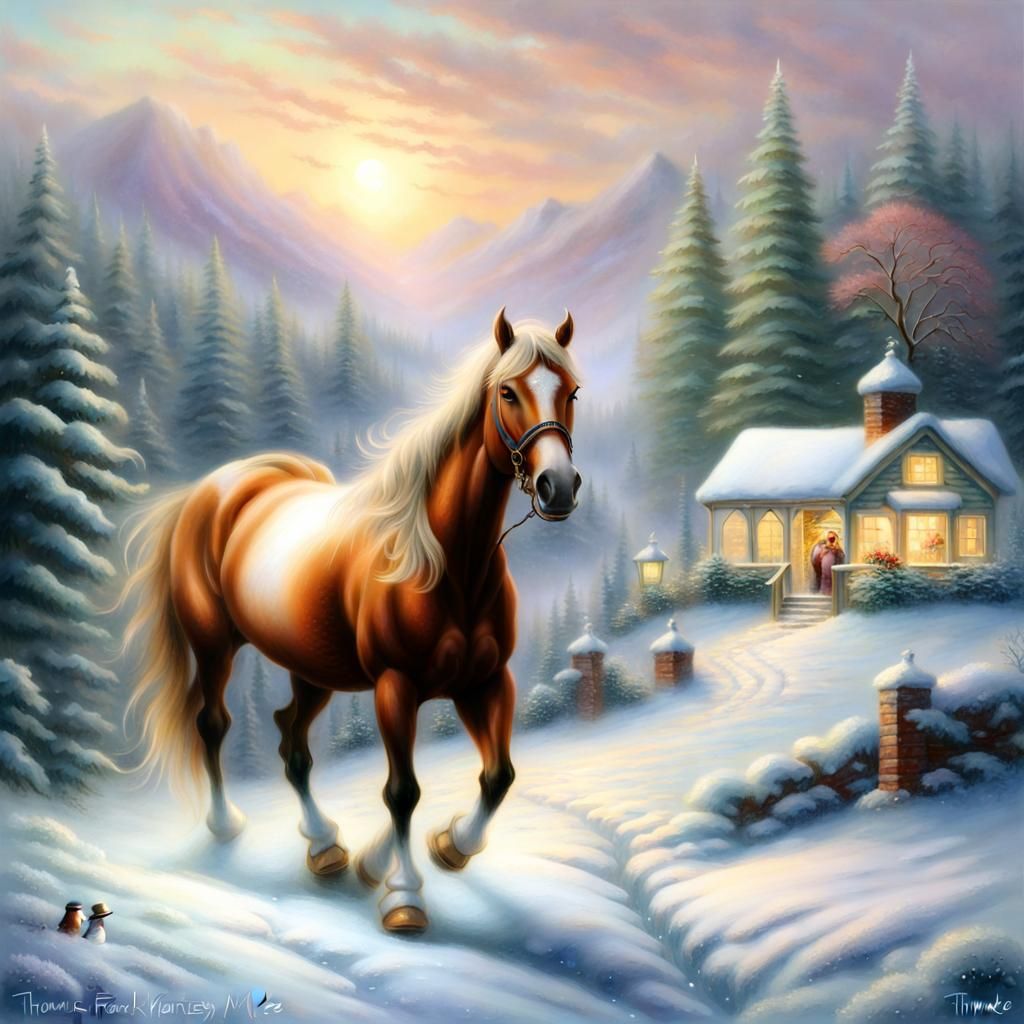 horse nibling at snowman's nose ethereal fantasy hyperdetailed mist ...