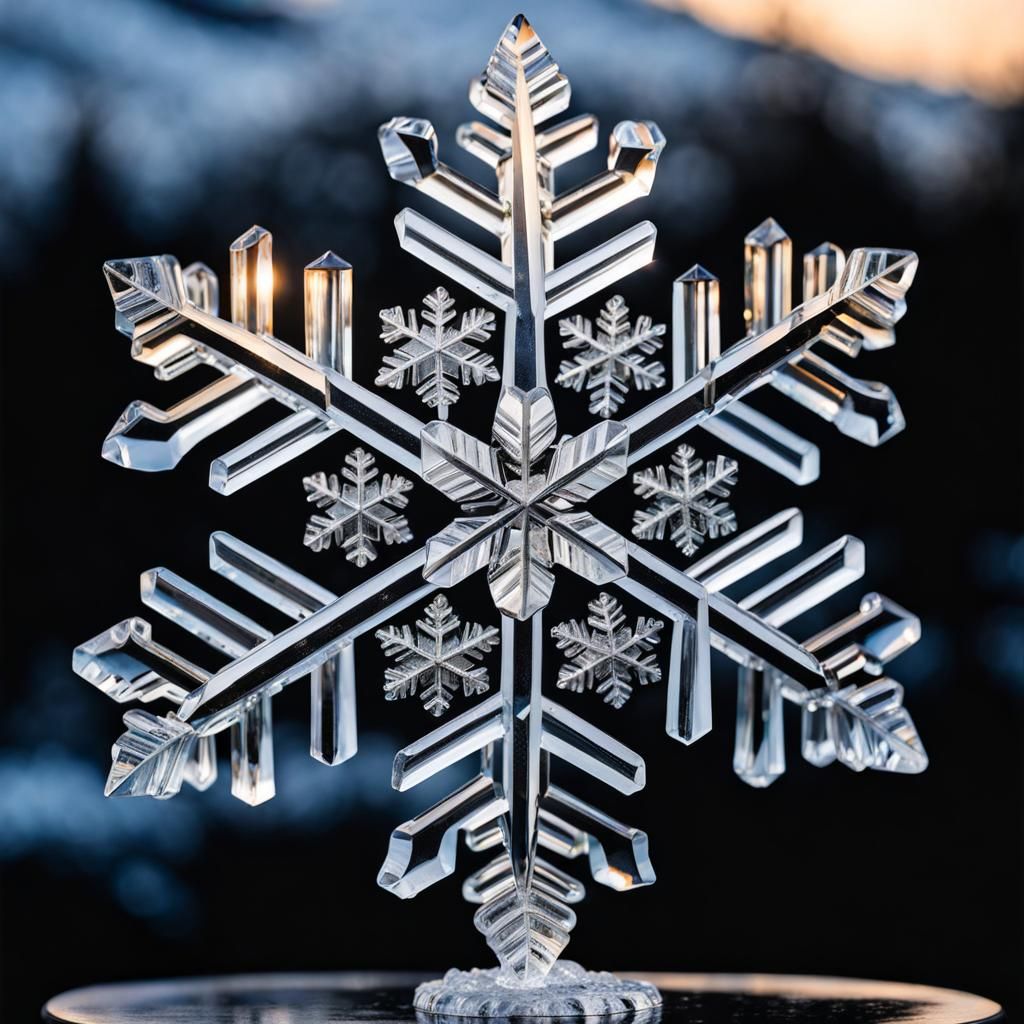Exquisite ice sculpture of snowflake; ice, translucent, Hyper-Detailed ...
