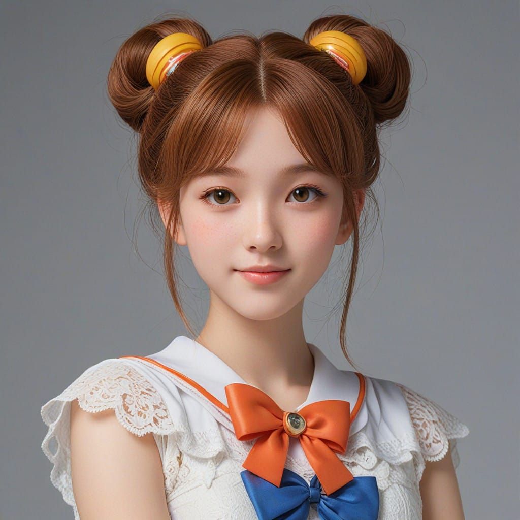 Enigmatic Girl in Sailor Moon-Inspired Lace Dress - AI Art