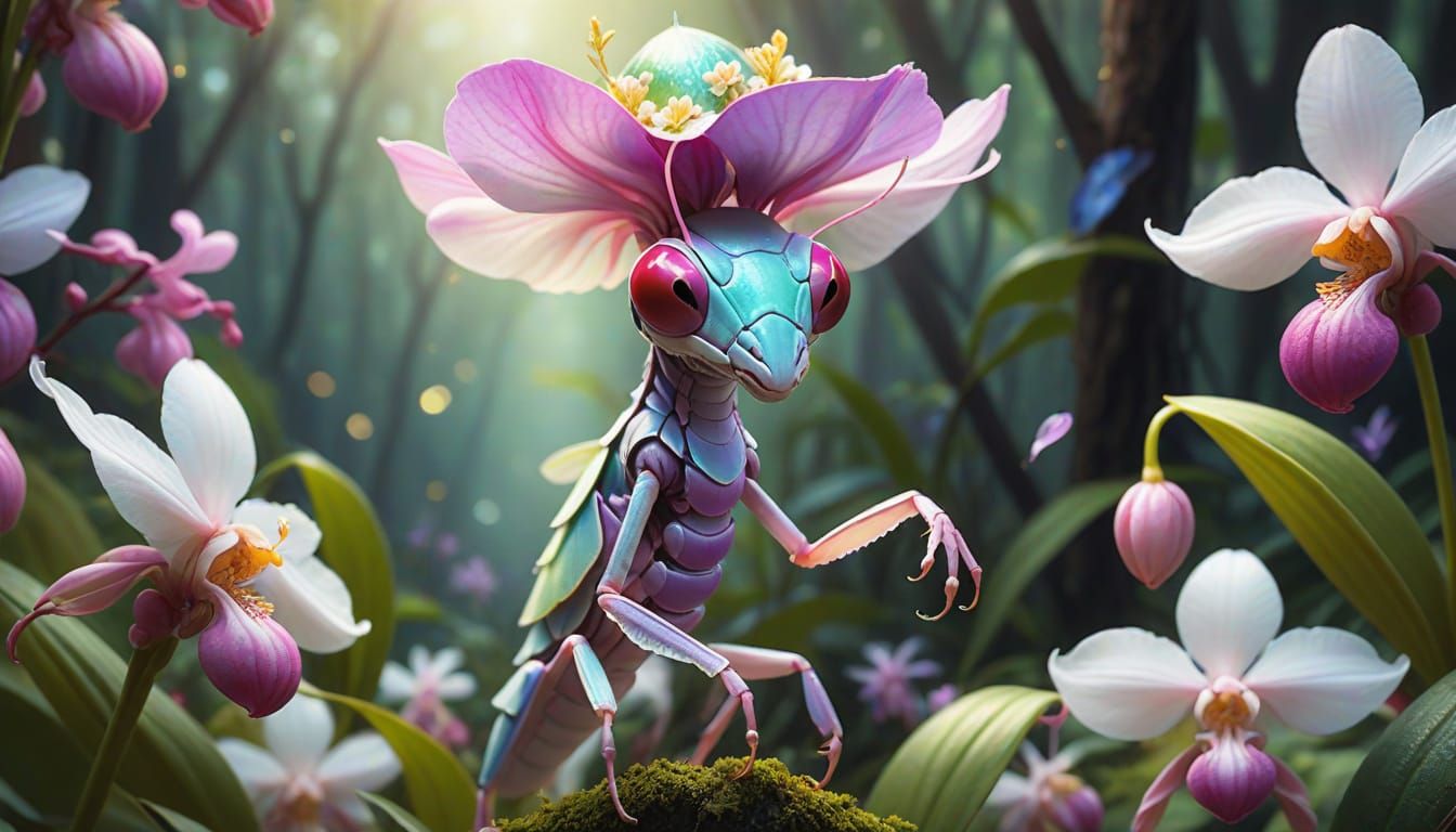 ((Orchid Mantis)) - Iridescent Orchid Mantis in a Vibrant F...