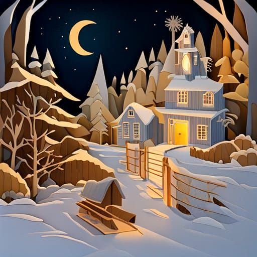 storybook scene cut paper art - AI Generated Artwork - NightCafe Creator