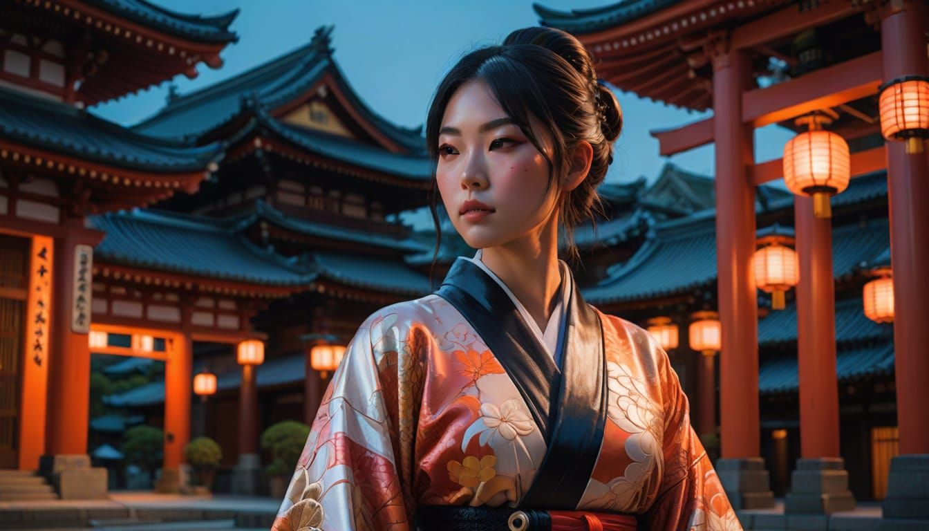 Vibrant Neon Temple Goddess in Traditional Latex K... - AI Art