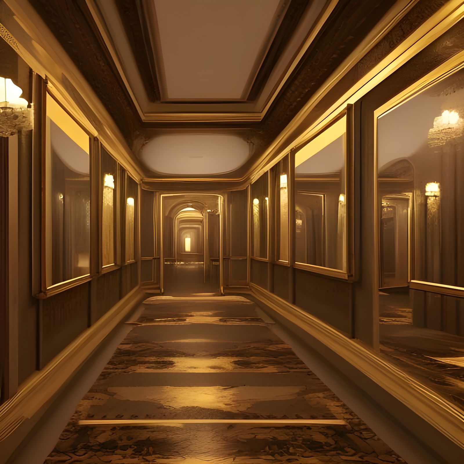 A hallway of mirrors with reflections in each one - AI Generated ...