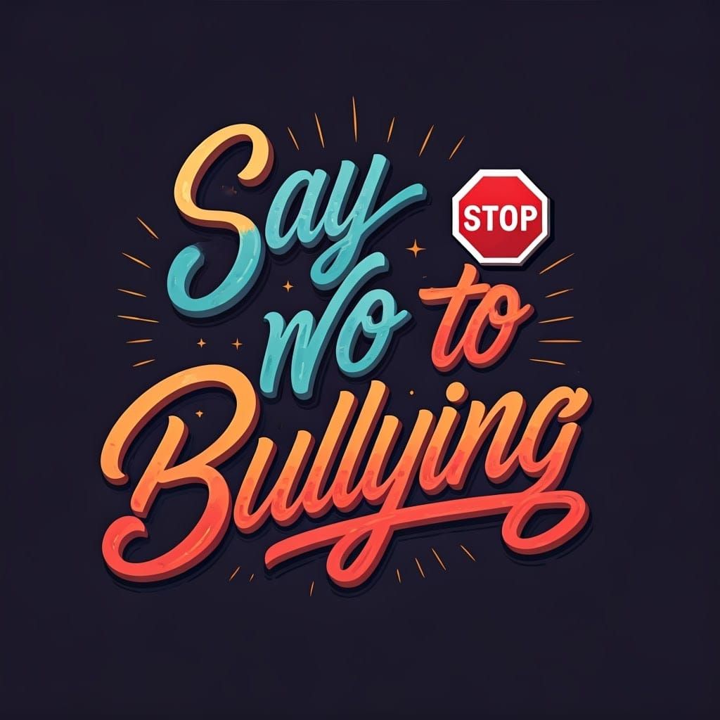 Decorative font Text saying " Say no to Bullying" with Stop sign top of ...