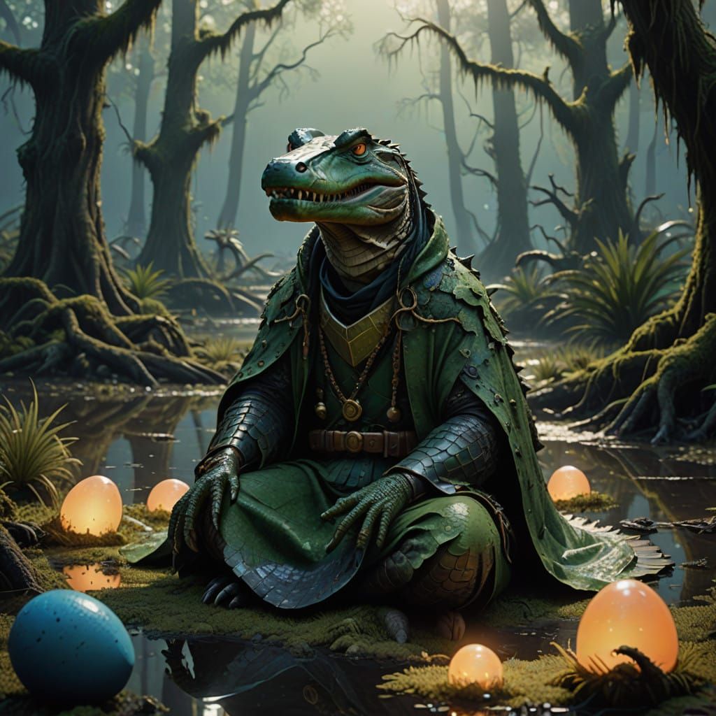Mystical Alligator Goddess in Swamply Realism - AI Art