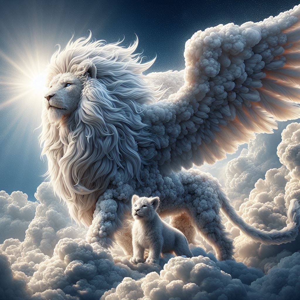 Majestic Cloud Lion and Baby Ruling the Skies - AI Generated Artwork - NightCafe Creator