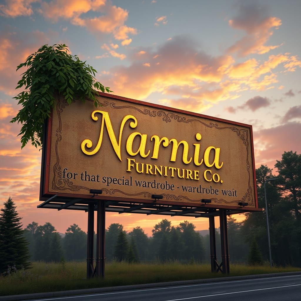 Enchanted Roadside Billboard to Narnia Furniture C... - AI Art