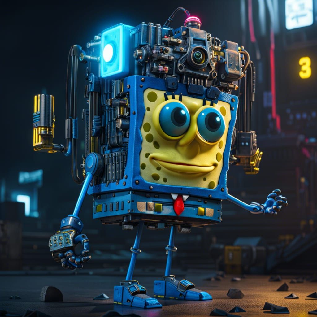 Cyborg Sponge bob - AI Generated Artwork - NightCafe Creator