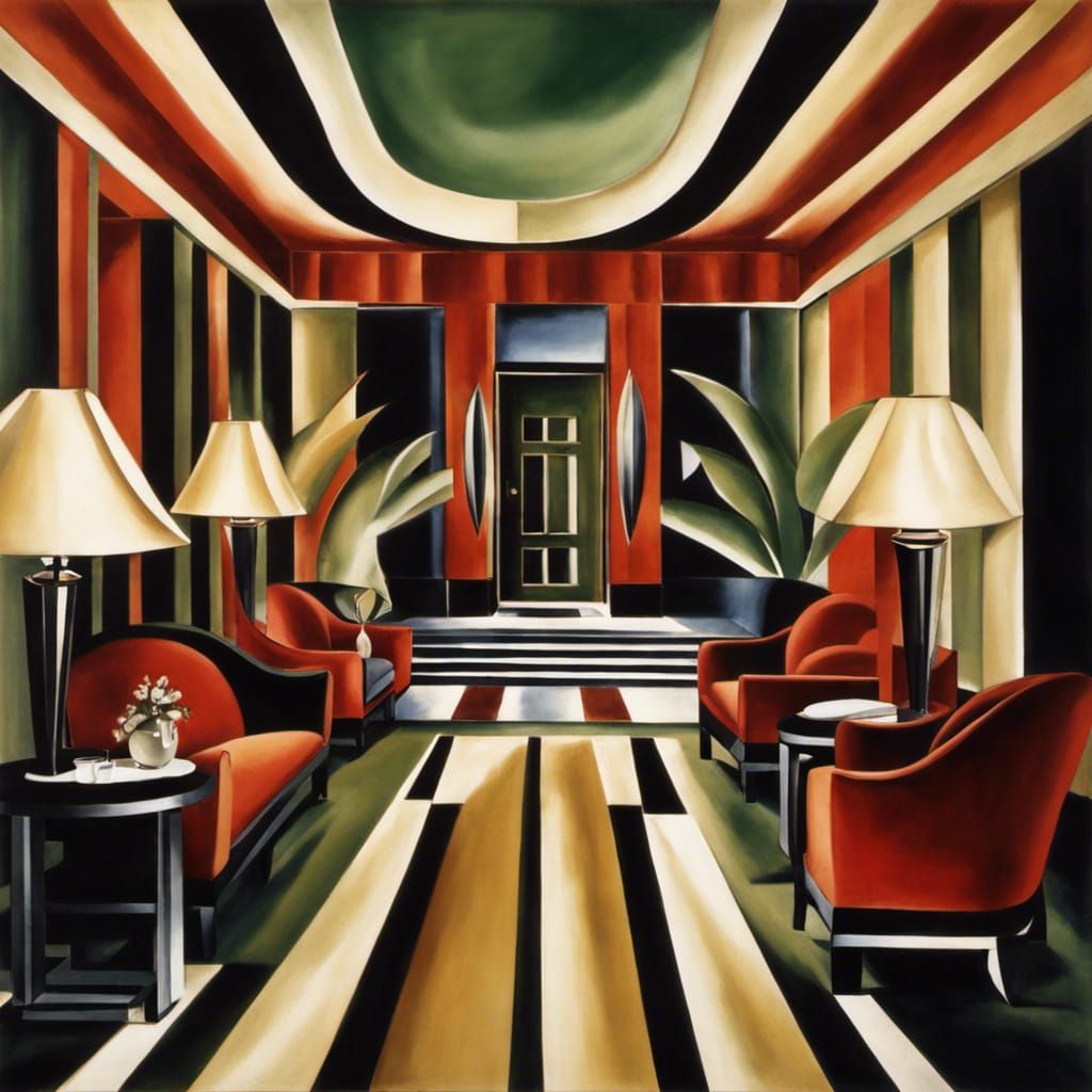 Art deco Hotel Lobby Tamara de Lempicka deep color - AI Generated ...