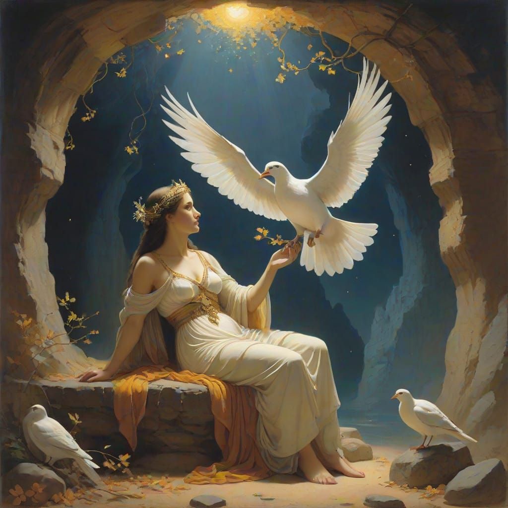The Sybil and the Doves of Heaven - Ethereal Goddess in Anci...